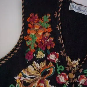 Tops | Vintage Belle Pointe Black Knit Floral Fruit Acorn Vine ...
